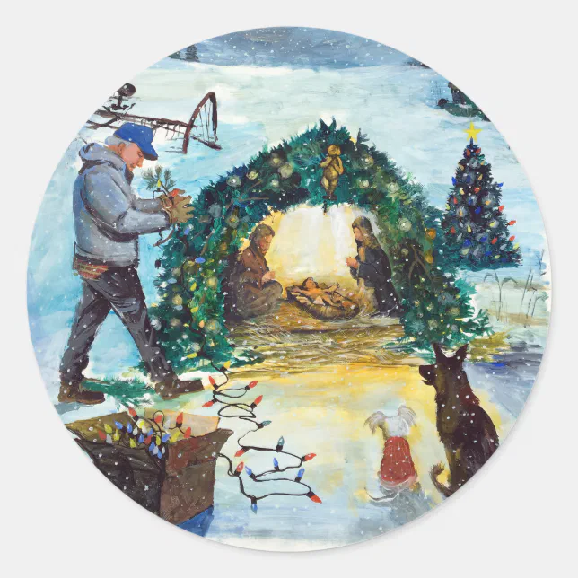 Chirstmas at the Farm Classic Round Sticker | Zazzle
