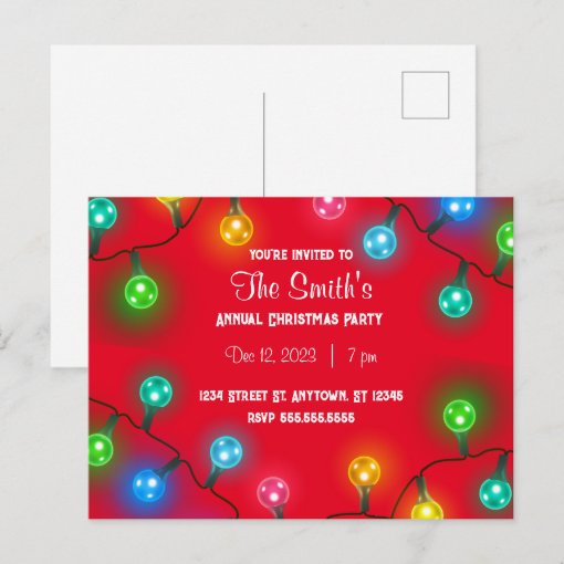 Chistmas Lights Party Invitation Postcard | Zazzle