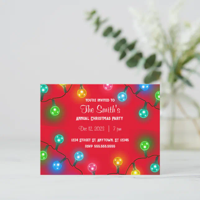 Chistmas Lights Party Invitation Postcard | Zazzle