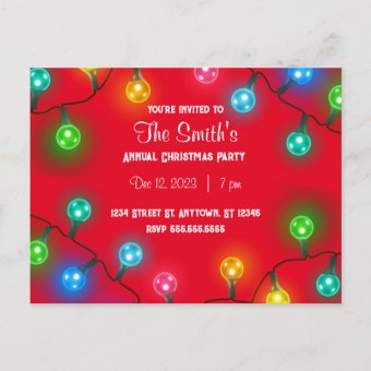 Chistmas Lights Party Invitation Postcard | Zazzle