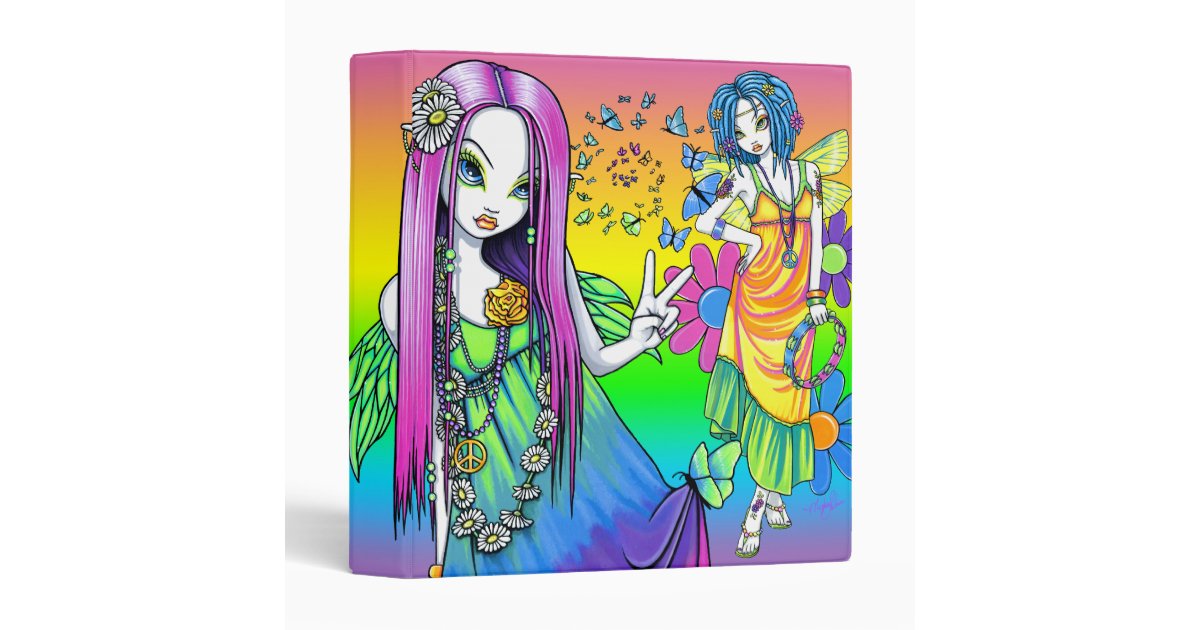 "Chloe & Harmony" Rainbow Hippie Fairy Binder | Zazzle