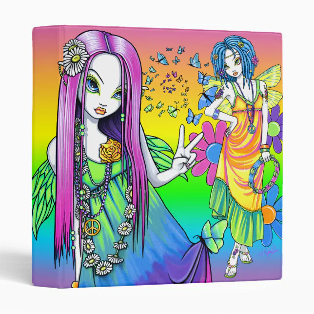 "Chloe & Harmony" Rainbow Hippie Fairy Binder | Zazzle