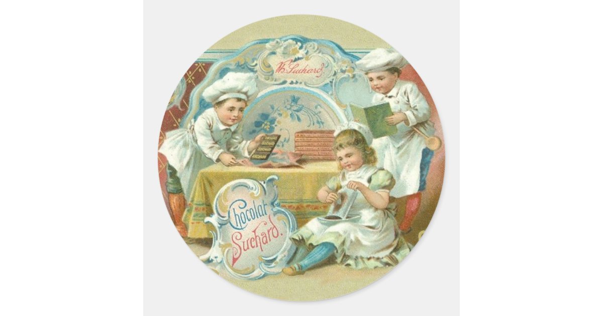 Chocolate Bakers Antique Classic Round Sticker | Zazzle