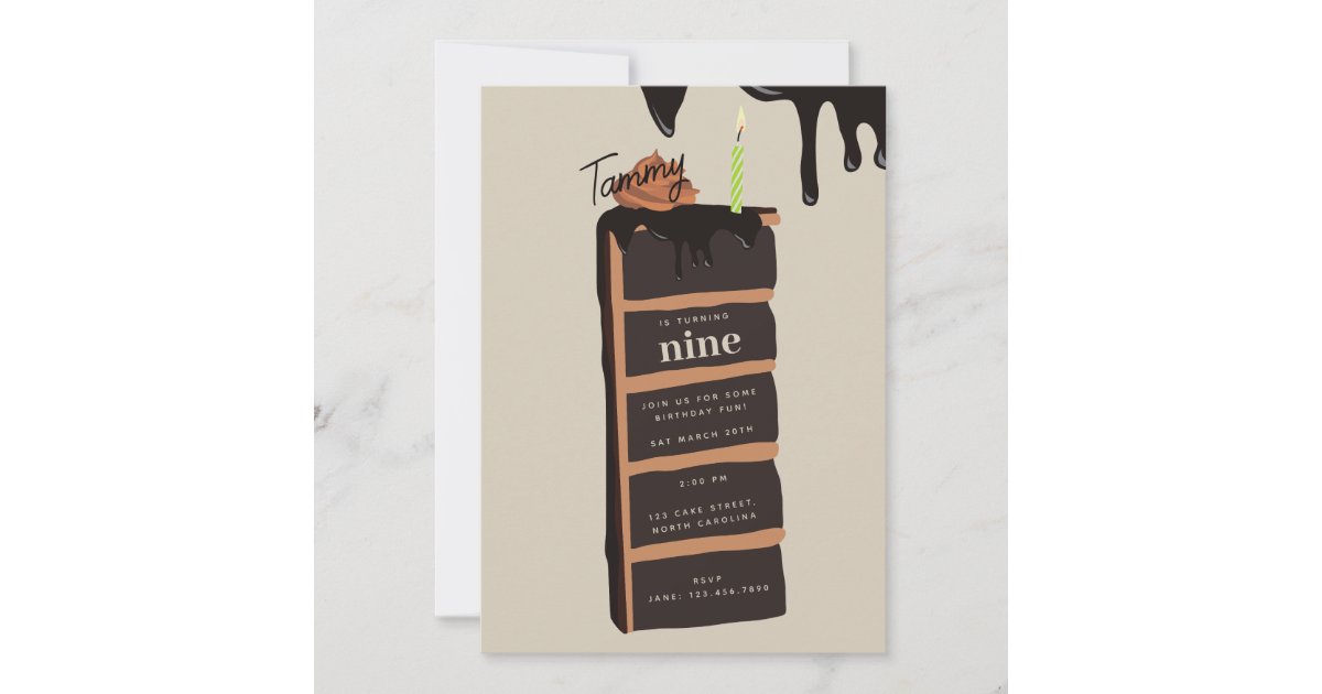 Chocolate Birthday Cake Birthday Party Invitation | Zazzle
