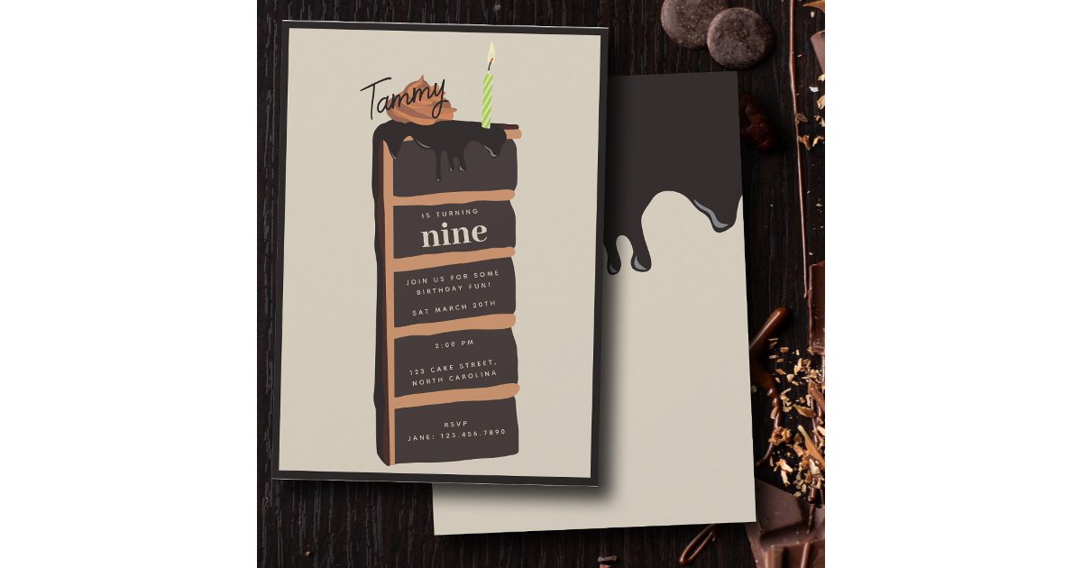 Chocolate Birthday Cake Birthday Party Invitation | Zazzle
