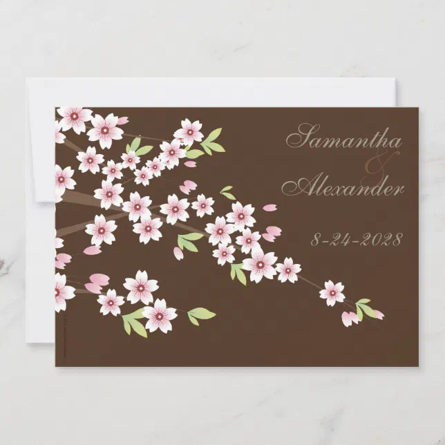 Chocolate Brown Cherry Blossom Wedding Invitation | Zazzle