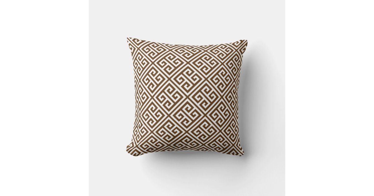 Chocolate Brown Greek Key Pattern Throw Pillow | Zazzle