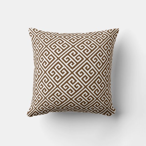 Chocolate Brown Greek Key Pattern Throw Pillow | Zazzle