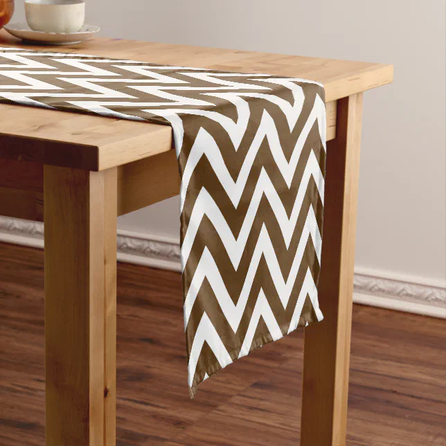 Chocolate Brown Modern Chevron Stripes Short Table Runner | Zazzle