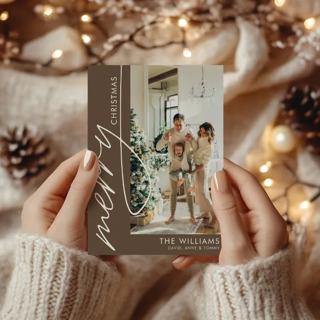 Chocolate Brown Modern Photo Christmas Holiday Card | Zazzle