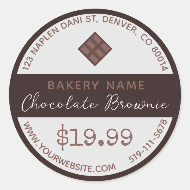 Chocolate Brownie Bakery Round Sticker | Zazzle