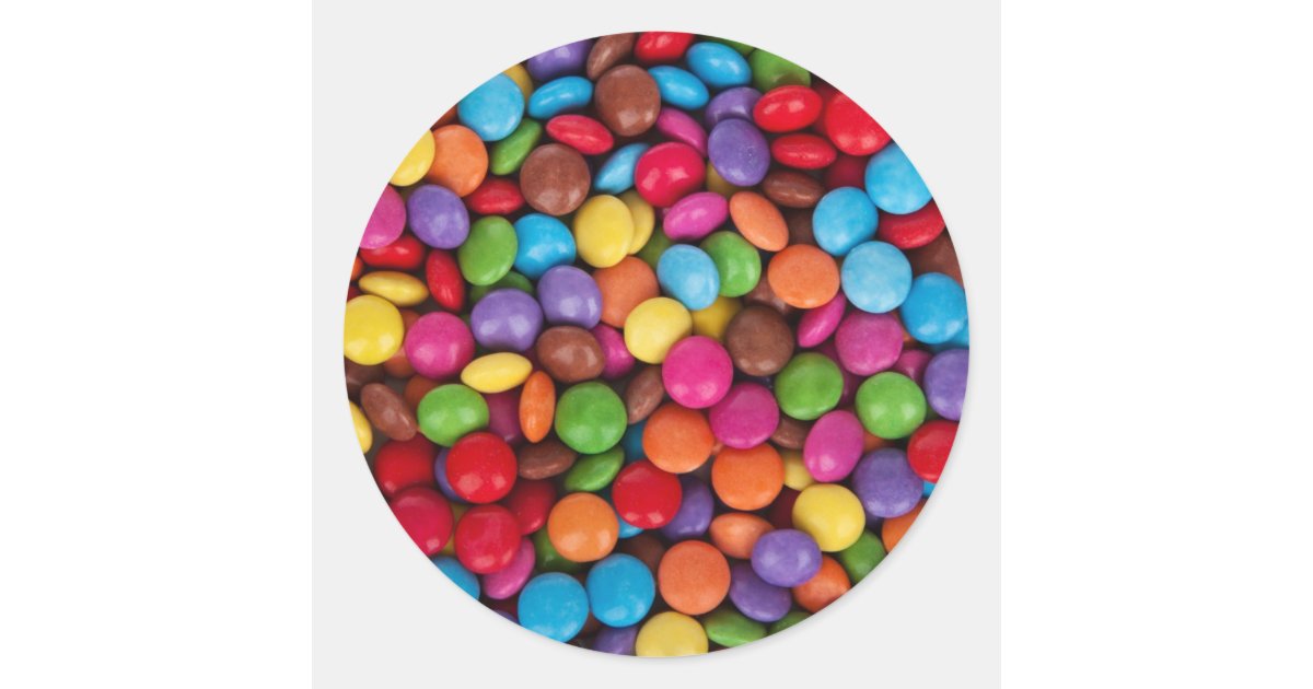 Chocolate candy rainbow color classic round sticker | Zazzle