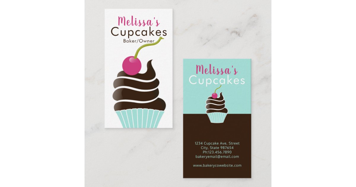 Chocolate cherry cupcake business card | Zazzle