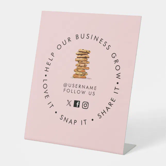 Chocolate Chip Cookie Bakery Social media follow Pedestal Sign | Zazzle