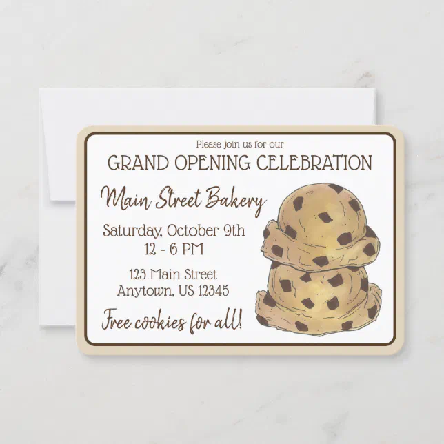 Chocolate Chip Cookie Dough Bakery Grand Opening Invitation | Zazzle