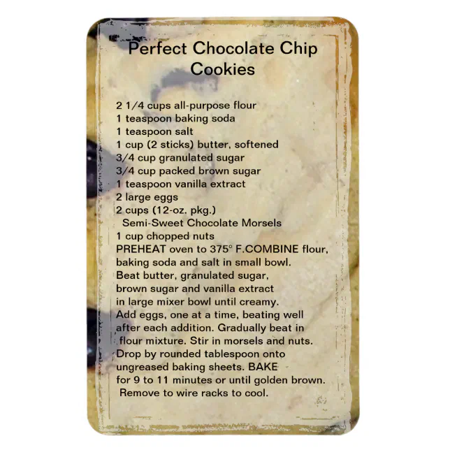 Chocolate Chip Cookie Recipe Magnet | Zazzle