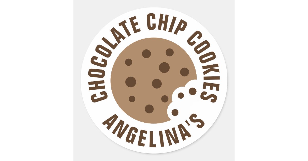 Chocolate chip cookie stickers with baker name | Zazzle