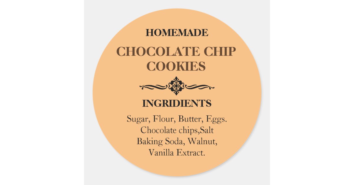 Chocolate Chip Cookies Label Sticker | Zazzle