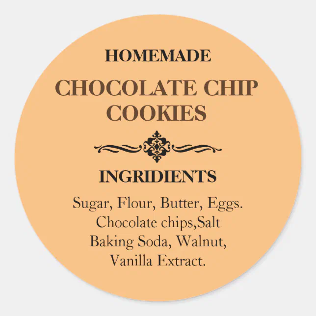 Chocolate Chip Cookies Label Sticker | Zazzle