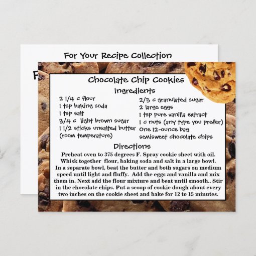 Chocolate Chip Cookies Recipe Card Postcard | Zazzle