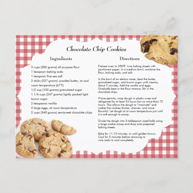Chocolate Chip Cookies Recipe Postcard | Zazzle