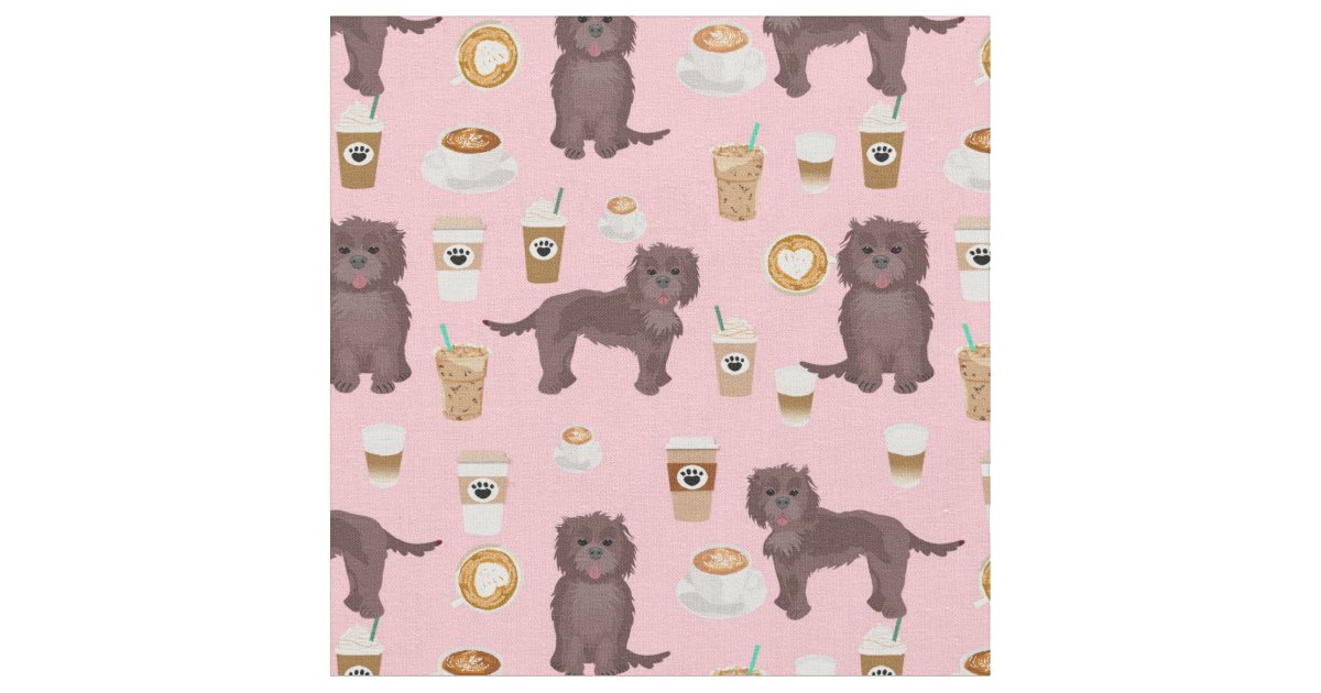 Chocolate cockapoo dog pink coffees fabric | Zazzle
