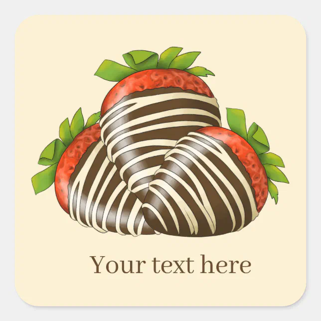 chocolate covered strawberries add text square sticker | Zazzle