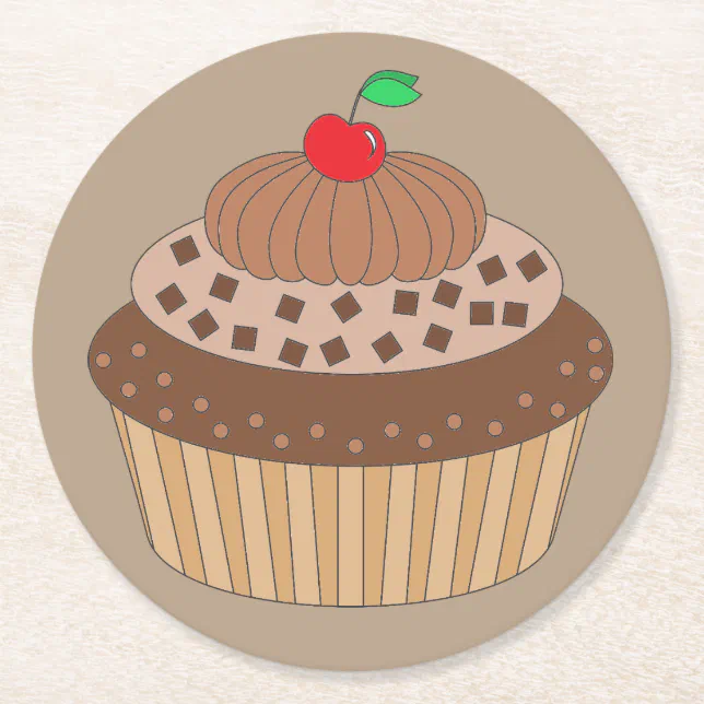 Chocolate Cupcake Round Paper Coaster | Zazzle