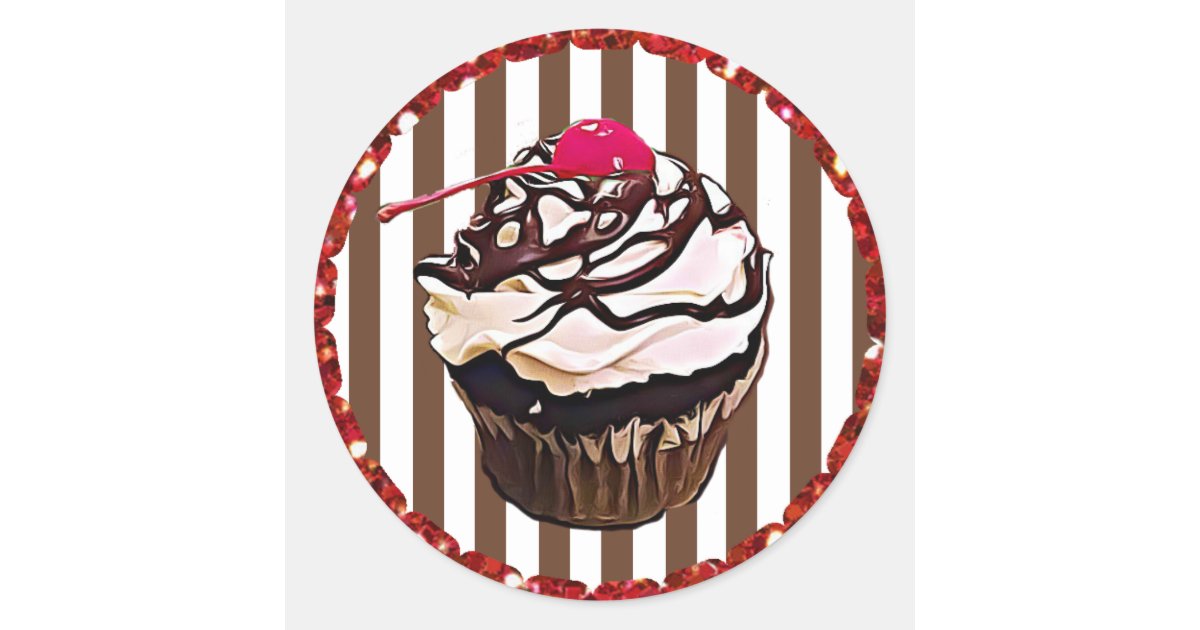 Chocolate Cupcake with Cherry Stickers | Zazzle