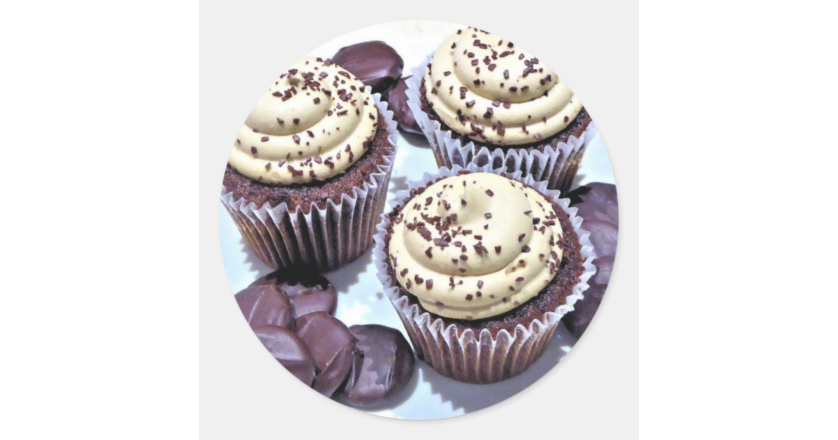 Chocolate Cupcakes White Icing Classic Round Sticker | Zazzle