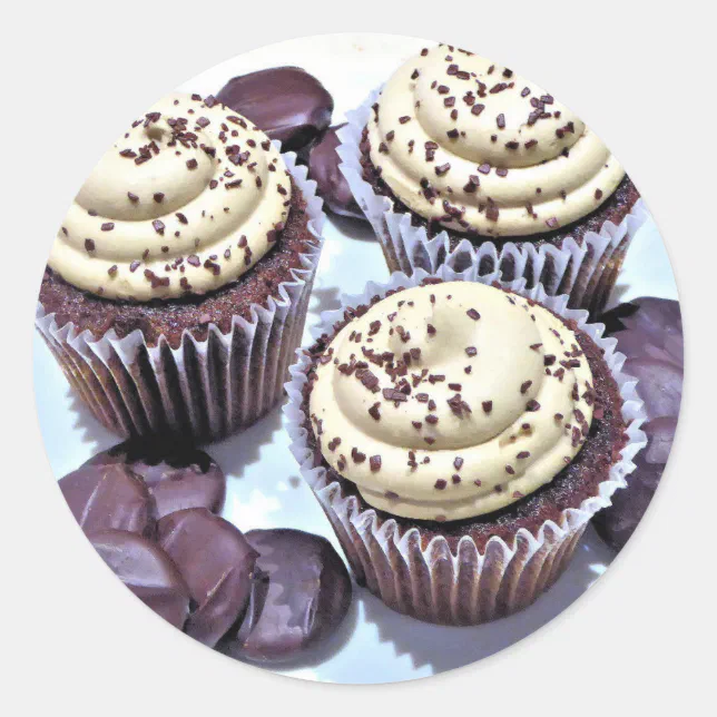 Chocolate Cupcakes White Icing Classic Round Sticker | Zazzle