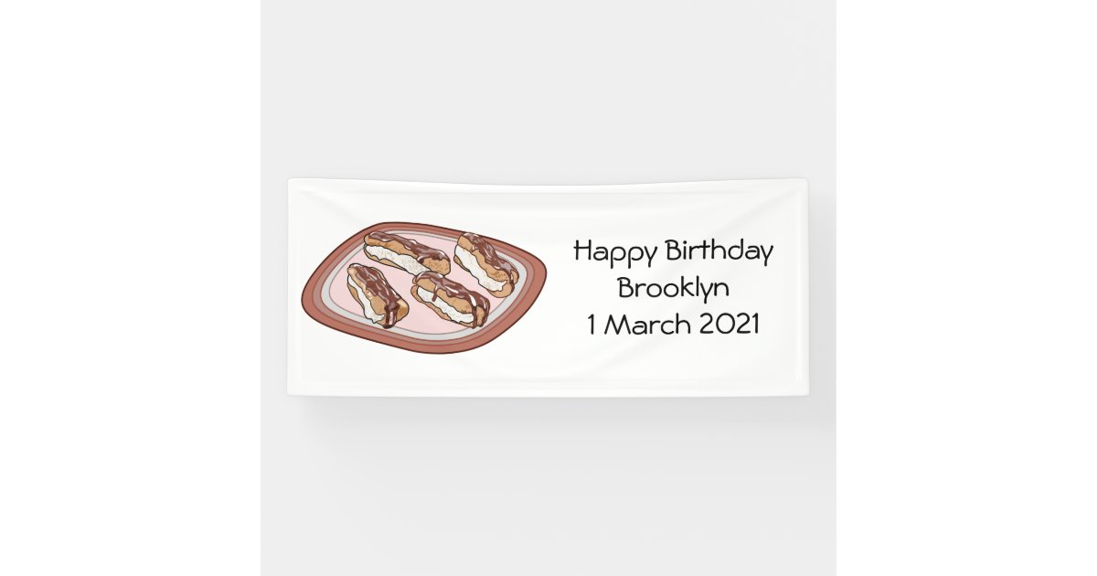 Chocolate eclair cartoon illustration banner | Zazzle