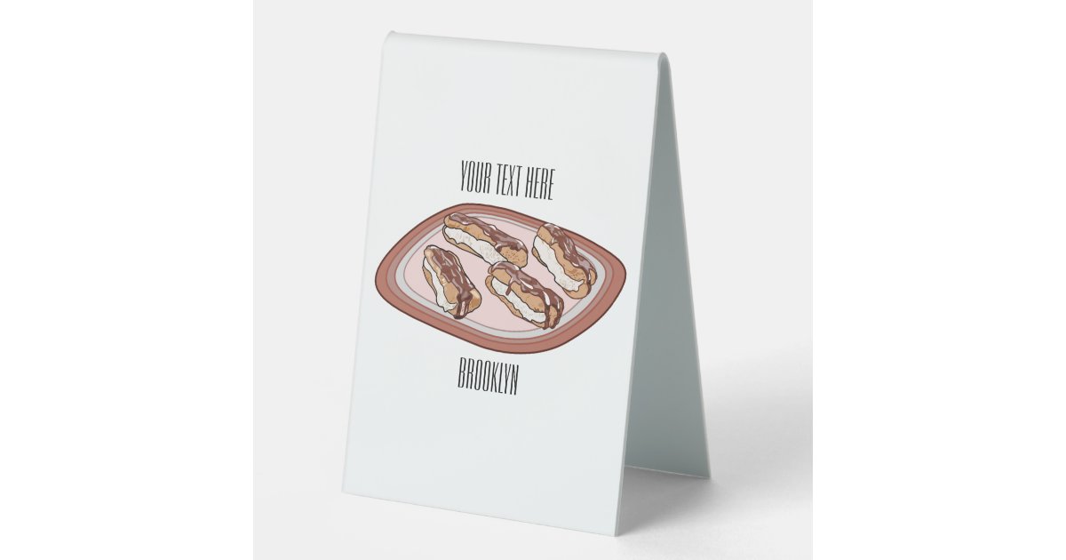 Chocolate eclair cartoon illustration table tent sign | Zazzle