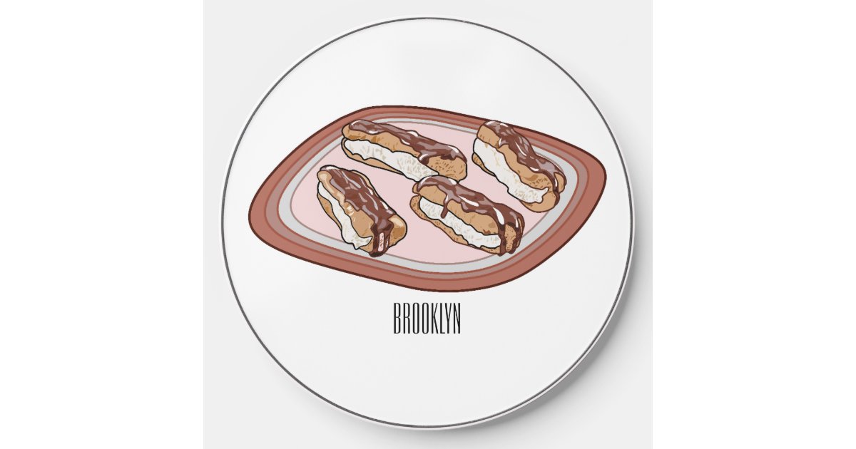 Chocolate eclair cartoon illustration wireless charger | Zazzle