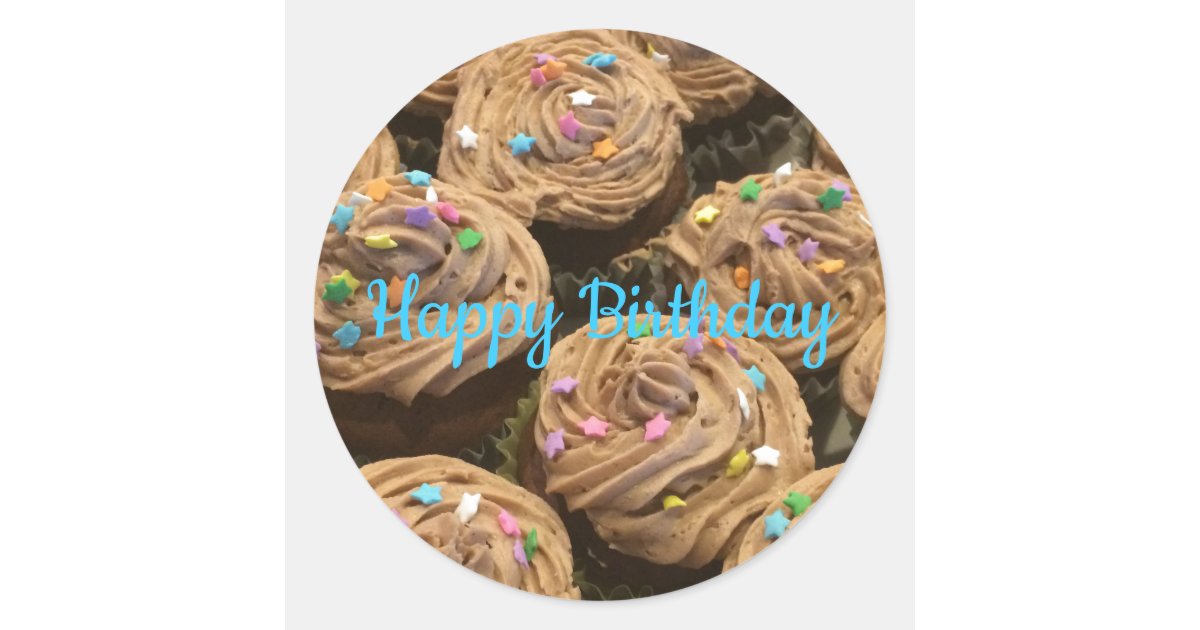 Chocolate Frosted Birthday Cupcakes Classic Round Sticker | Zazzle