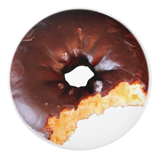 Chocolate Frosted Yellow Cake Donut with Bite Out Ceramic Knob | Zazzle.com