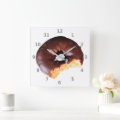 Chocolate Frosted Yellow Cake Donut with Bite Out Square Wall Clock ...