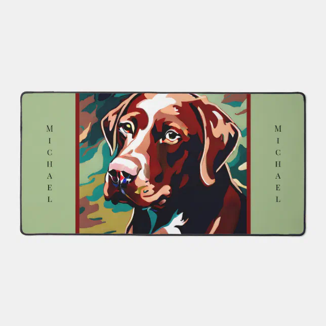 Chocolate Lab Dog on Camo Monogram Desk Mat | Zazzle