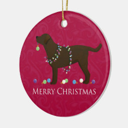 Chocolate Lab Merry Christmas Design Ceramic Ornament | Zazzle