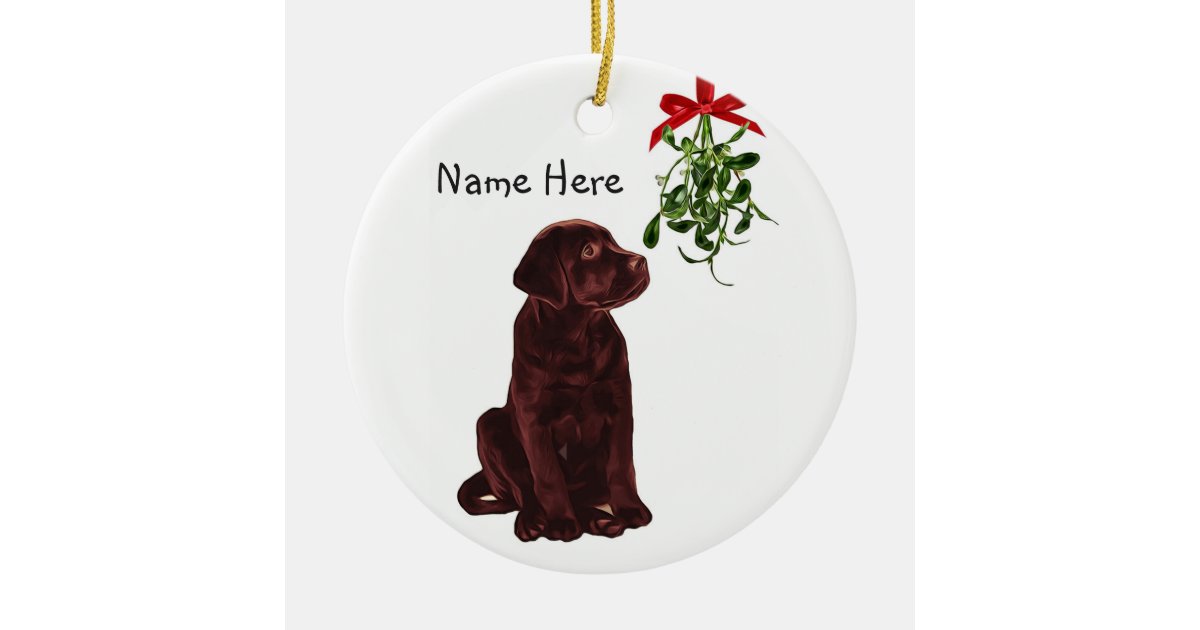 Chocolate Lab Mistletoe Christmas Ornament | Zazzle