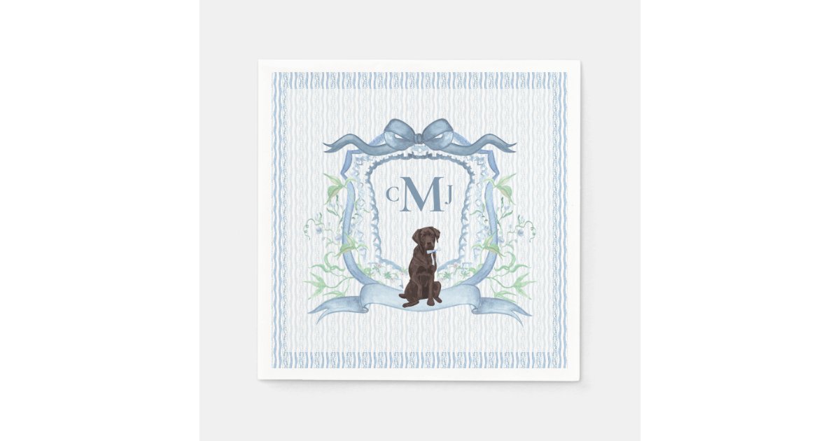 Chocolate Lab Monogram Grandmillennial Napkins | Zazzle
