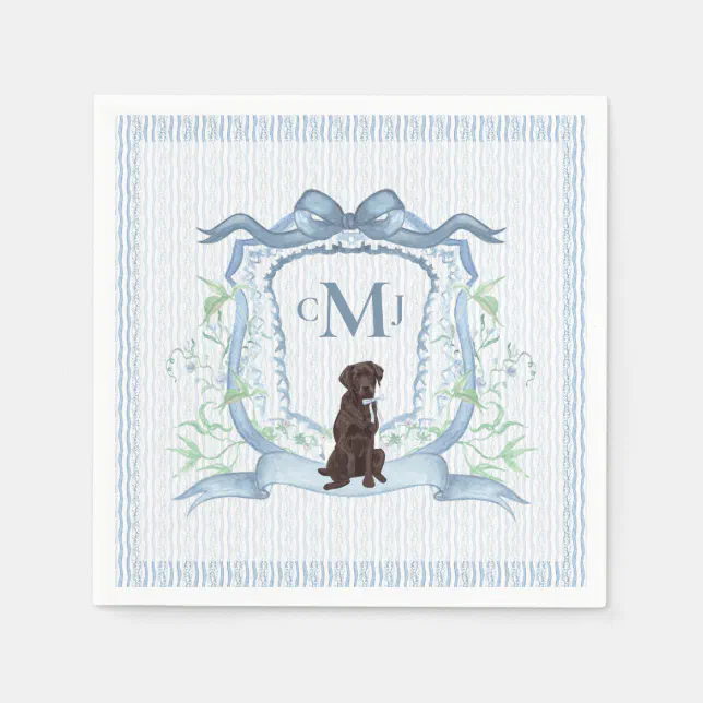 Chocolate Lab Monogram Grandmillennial Napkins | Zazzle