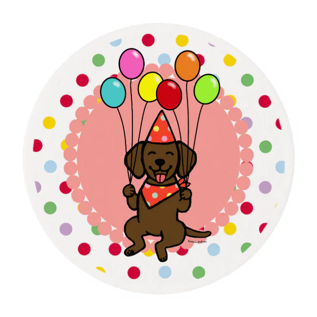 Chocolate Lab Puppy Birthday Balloons Edible Frosting Rounds | Zazzle