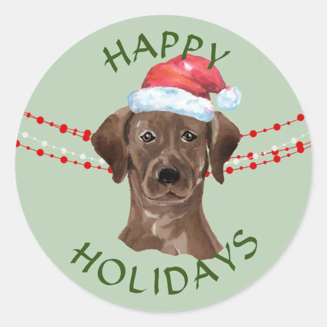 Chocolate Lab Santa Hat Happy Holidays Classic Round Sticker | Zazzle