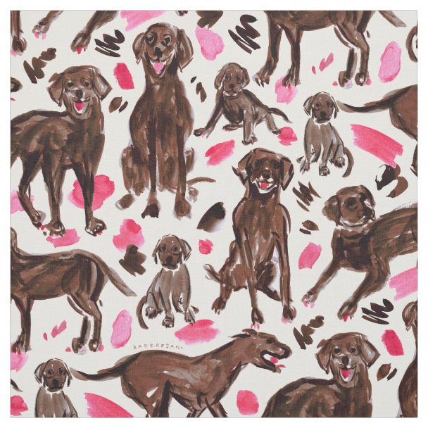 Chocolate Labrador Retriever Silhouettes Pattern Fabric | Zazzle