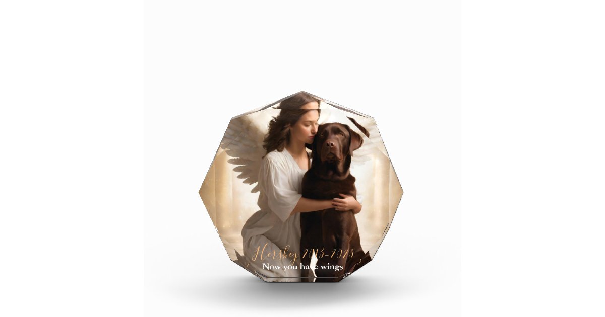Chocolate Lab with Angel Custom Memorial Photo Block | Zazzle