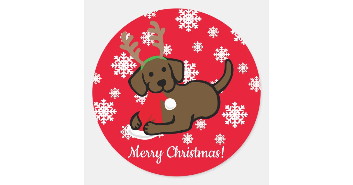 Chocolate Labrador and Santa Christmas Cartoon Classic Round Sticker ...