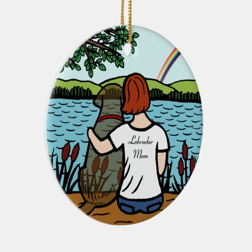 Chocolate Labrador Angel and Mom 2 Ceramic Ornament | Zazzle