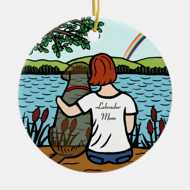 Chocolate Labrador Angel and Mom 2 Ceramic Ornament | Zazzle