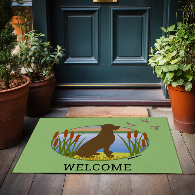 Chocolate Labrador Bird Dog Sunset oval Doormat | Zazzle